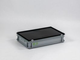 Kunststof bak met deksel 20 liter | 600x400x135 mm | Scharnierend zwart ...
