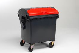 Afvalcontainer 1100 liter, met roldeksel, grijs/rood - Engels